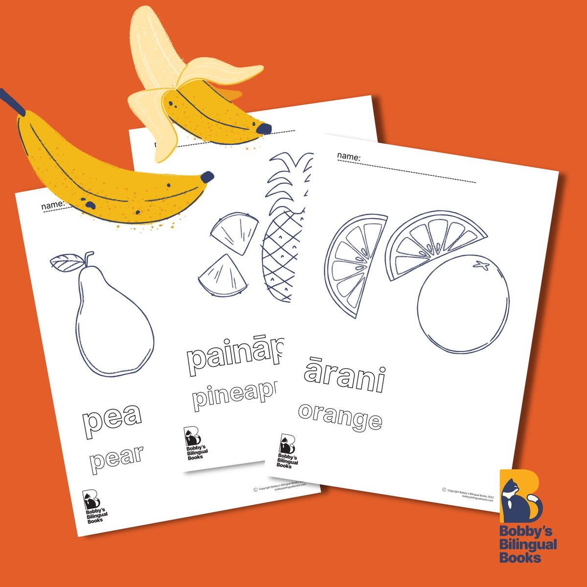 Colouring Sheets - te reo Māori fruits - 10 pages – bobbys-bilingual-books